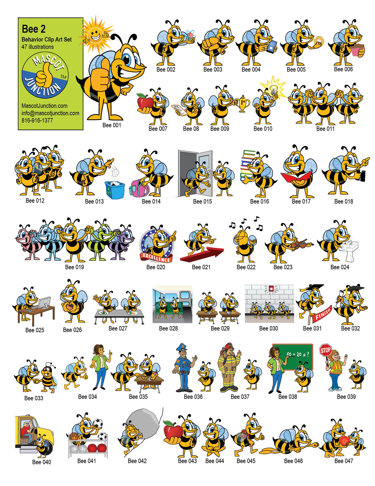 Bee Mascot Clip Art Sets – Toons4Biz